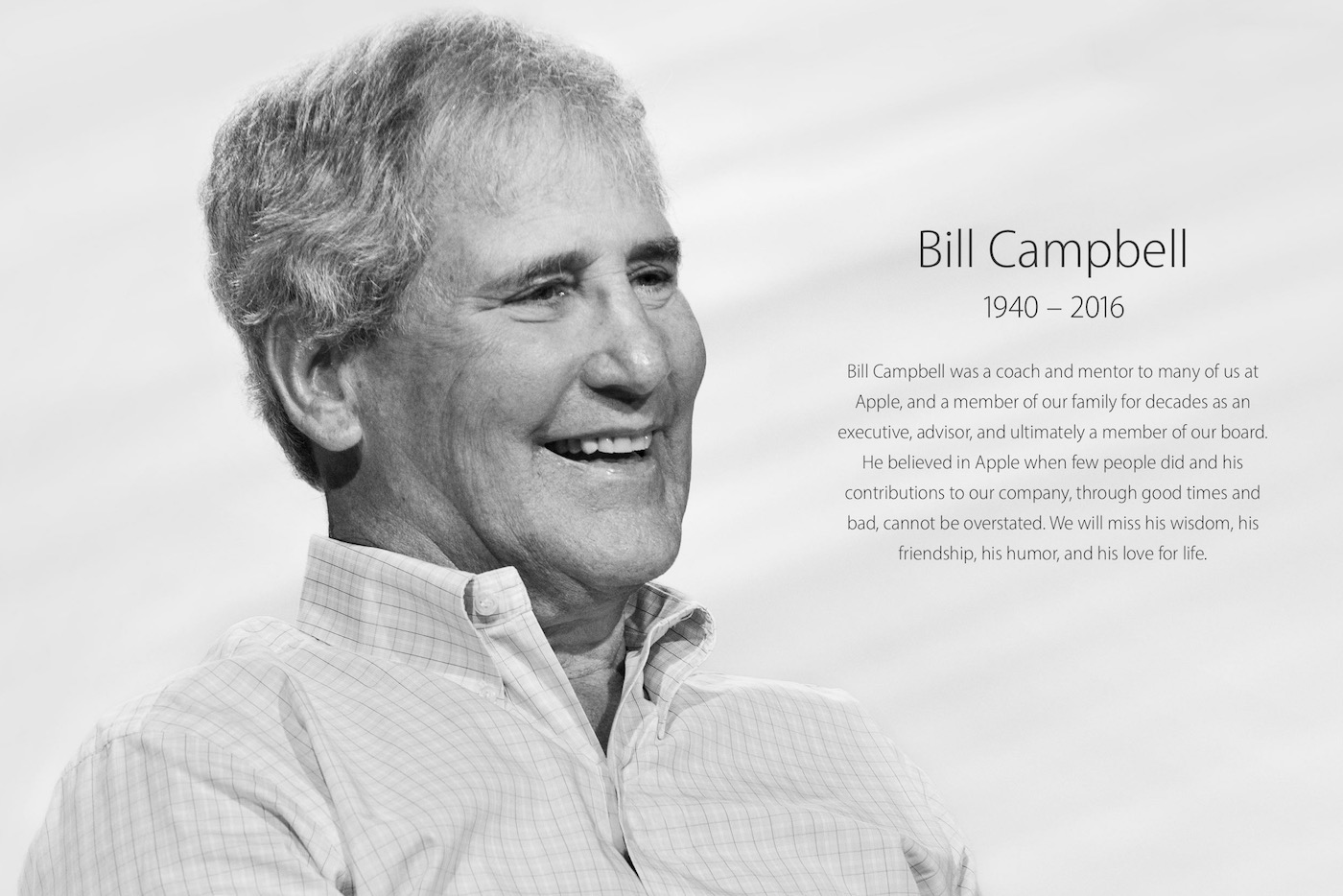 Apple rend un hommage public à Bill Campbell, un ancien membre de son ...
