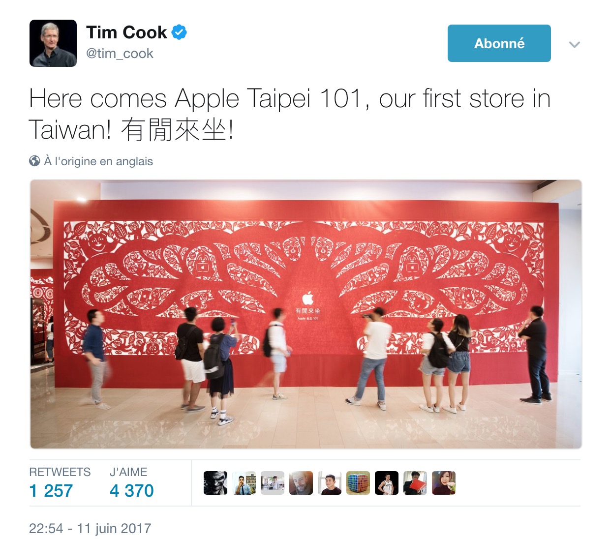 Apple et Tim Cook teasent l'ouverture prochaine du premier Apple Store ...