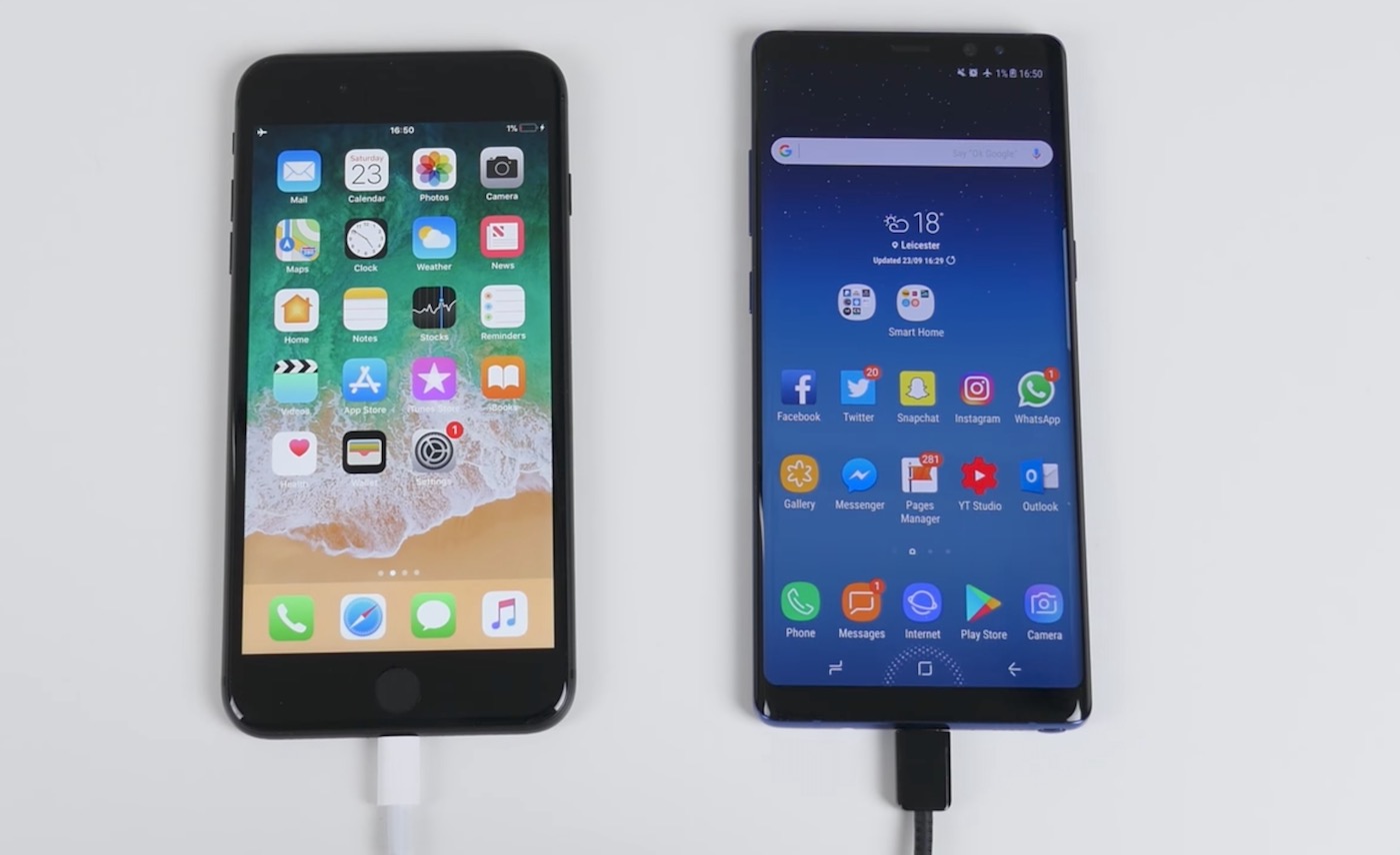 Recharge rapide : l'iPhone 8 est plus efficace que le Galaxy Note 8 au départ, mais plus long à ...