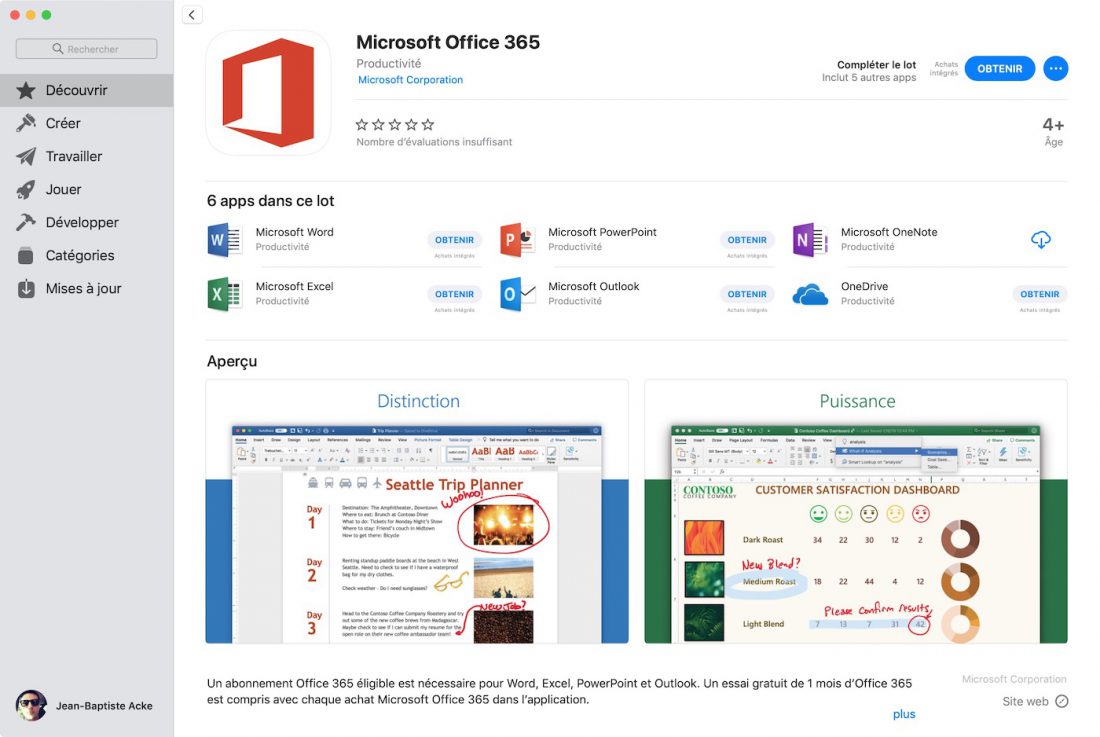 Microsoft Office est disponible au téléchargement sur le Mac App Store