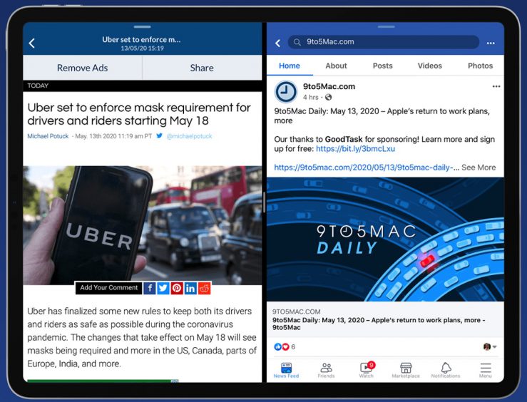 Facebook sur iPad supporte Split View et Slide Over maintenant ...
